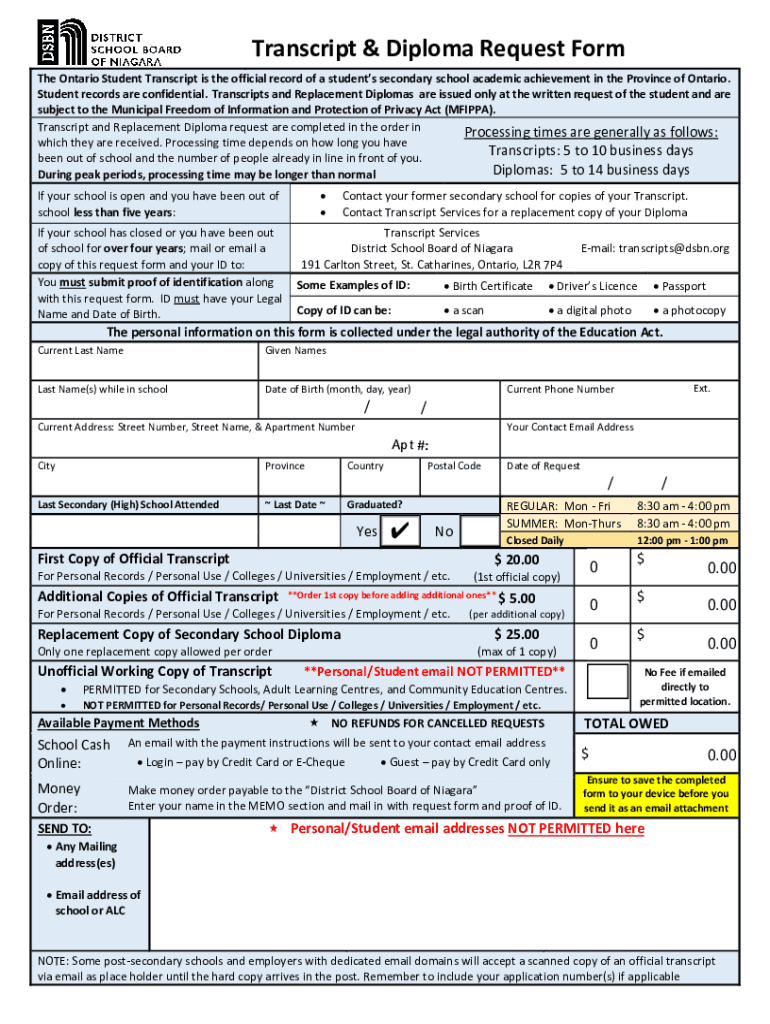 Fillable Online Ontario Student Transcript manual Fax Email Print ...