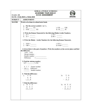 Fillable Online Worksheet - Std. III - Mathematics - Assignment 1 ...