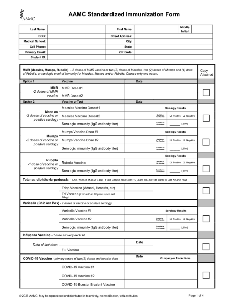 Fillable Online aamc immunization form.pdf Fax Email Print - pdfFiller