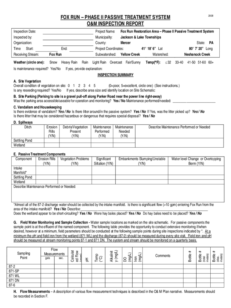 Fillable Online 03a 871205 O&M Inspection Report Form.doc Fax Email ...