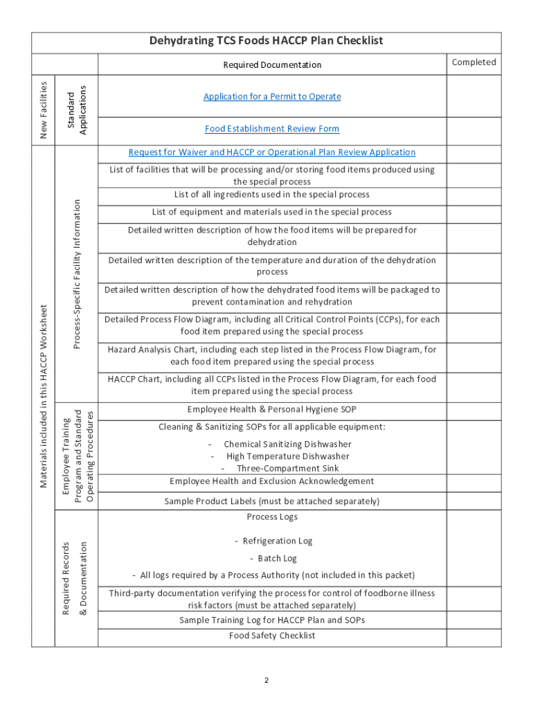 Fillable Online Dehydrating TCS Foods HACCP Plan Worksheet Fax Email ...