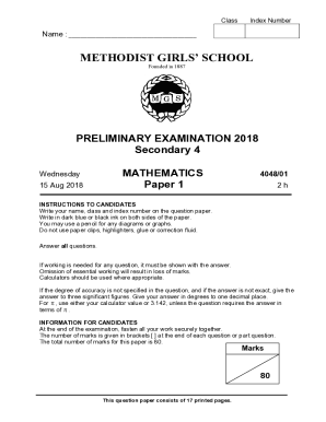 Fillable Online Write your name, class and index number on the question ...