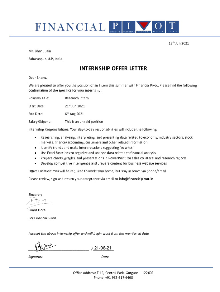 Fillable Online Intership Letter Template Fax Email Print - pdfFiller