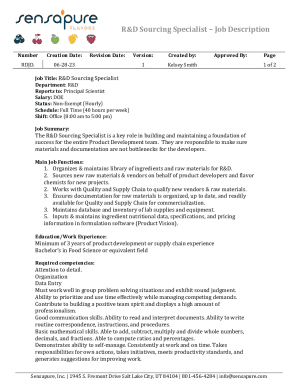 Fillable Online Sourcing Specialist Job Description Sample Template Fax ...