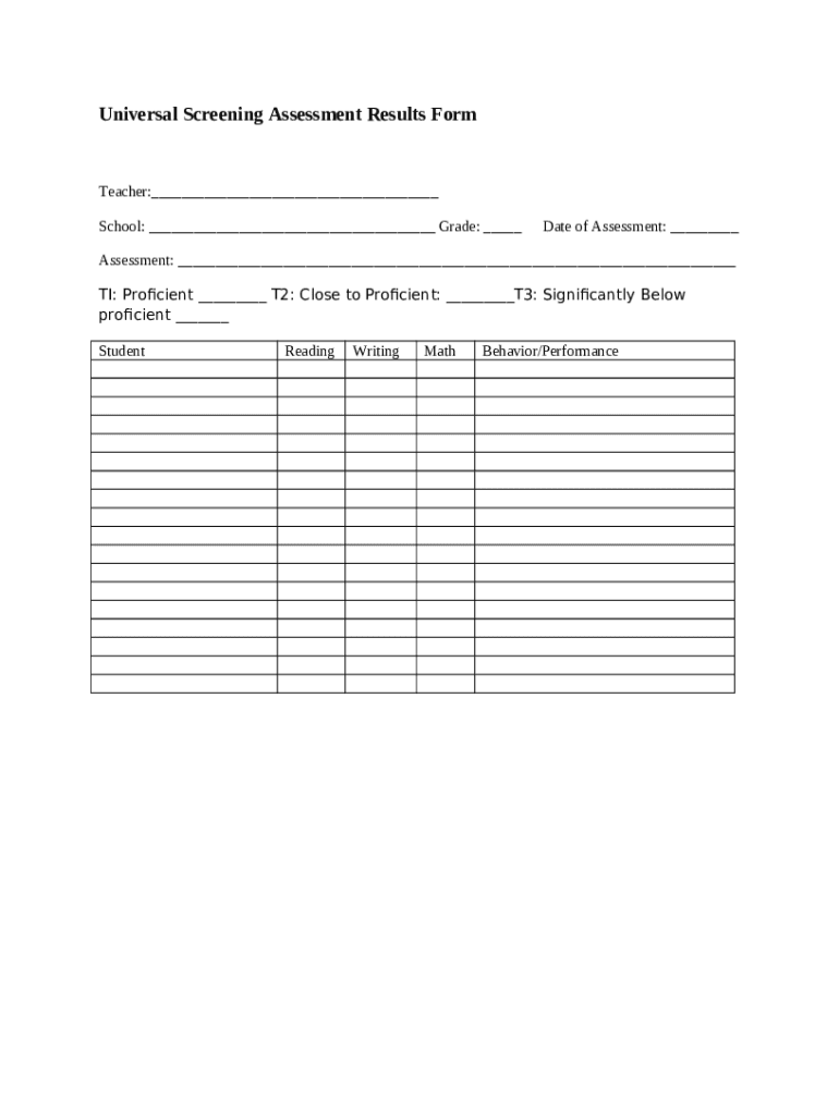 Universal Screening Results Doc Template | pdfFiller