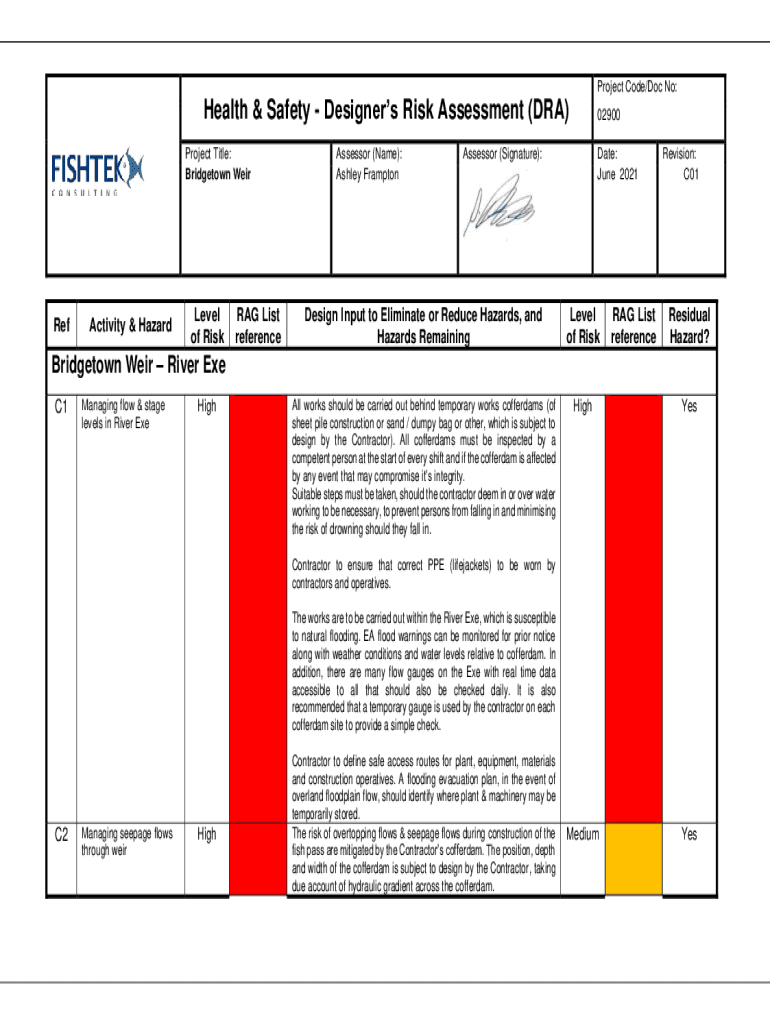 Fillable Online wrt org H&S Design Hazard Reduction Record - Form 1 Fax ...