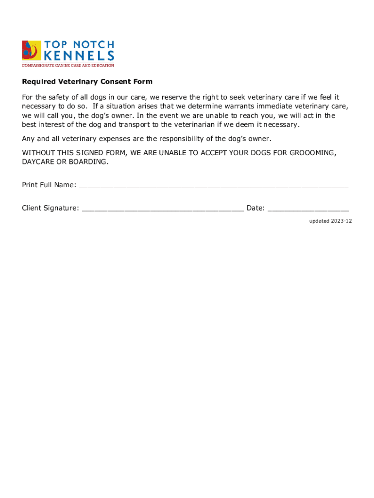 Fillable Online Required Veterinary Consent Form Fax Email Print ...