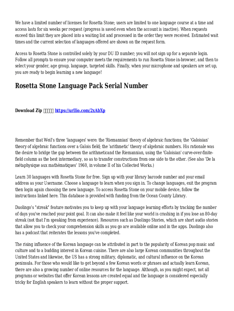 Fillable Online Q. Does the Library have Rosetta Stone or other language ... Fax Email Print ...