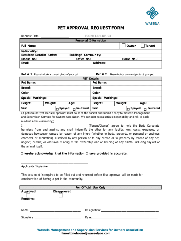 Fillable Online PET APPROVAL REQUEST FORM Fax Email Print - pdfFiller