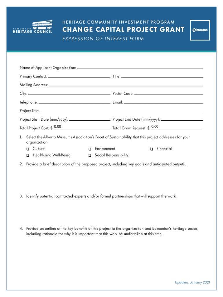 Fillable Online CHANGE CAPITAL PROJECT GRANT Fax Email Print - pdfFiller