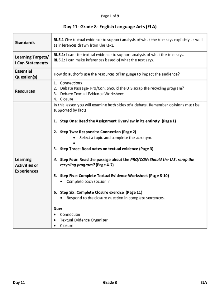 Fillable Online 8th Grade Reading Literature CCSS I Can Statements Fax ...