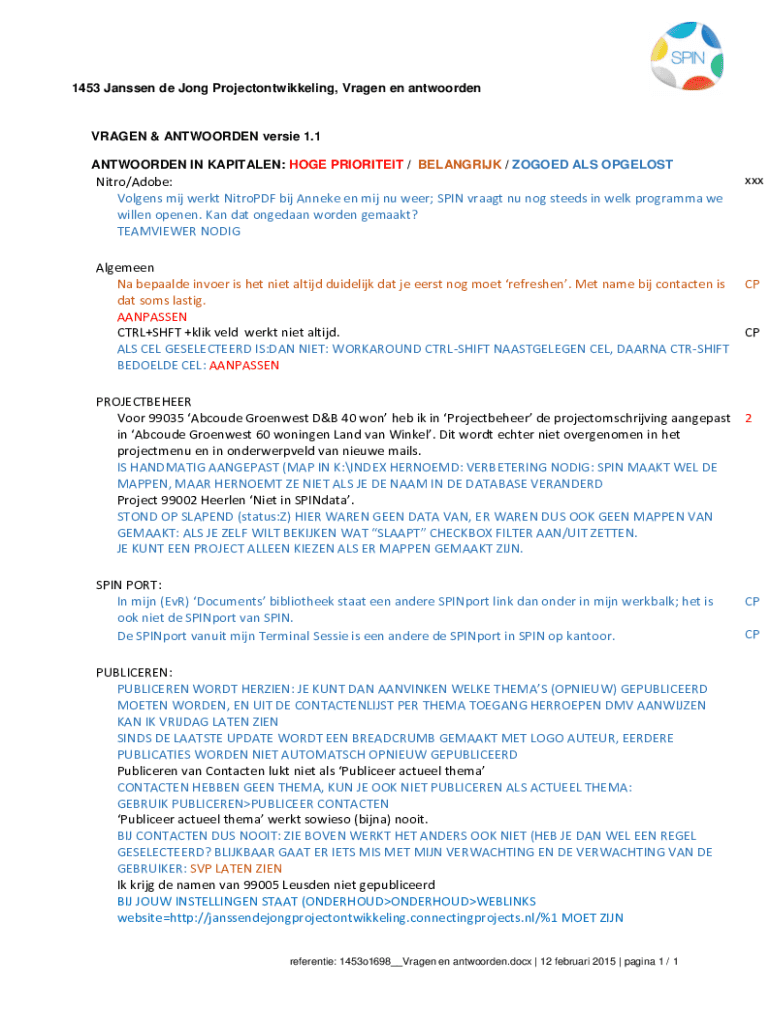 Invulbaar Online 1453 Janssen de Jong Projectontwikkeling. Vragen en antwoorden Faxnummer Email ...