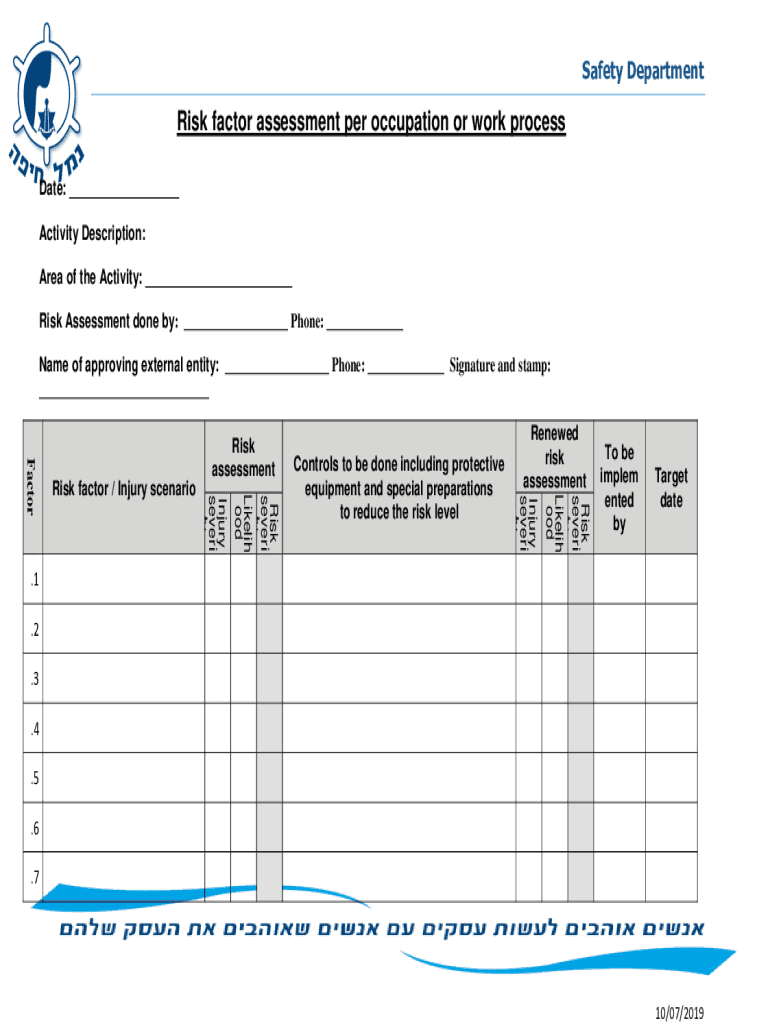 Fillable Online Risk factor assessment per occupation or work process ...