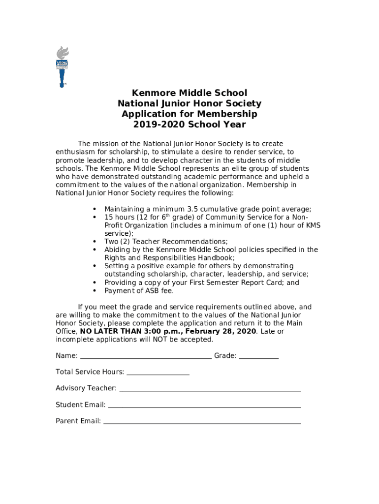 Kenmore Middle School National Junior Honor Society ... Doc Template ...