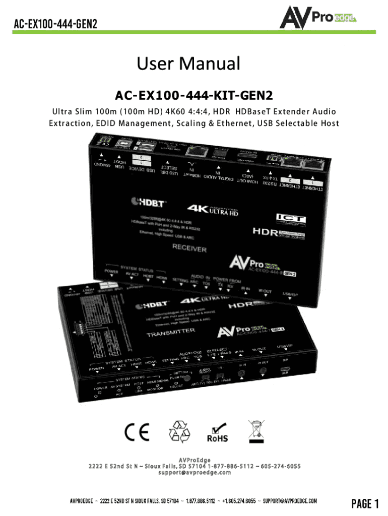 Fillable Online AVPro Edge AC-EX100-444-KIT Ultra Slim 100 ... Fax ...