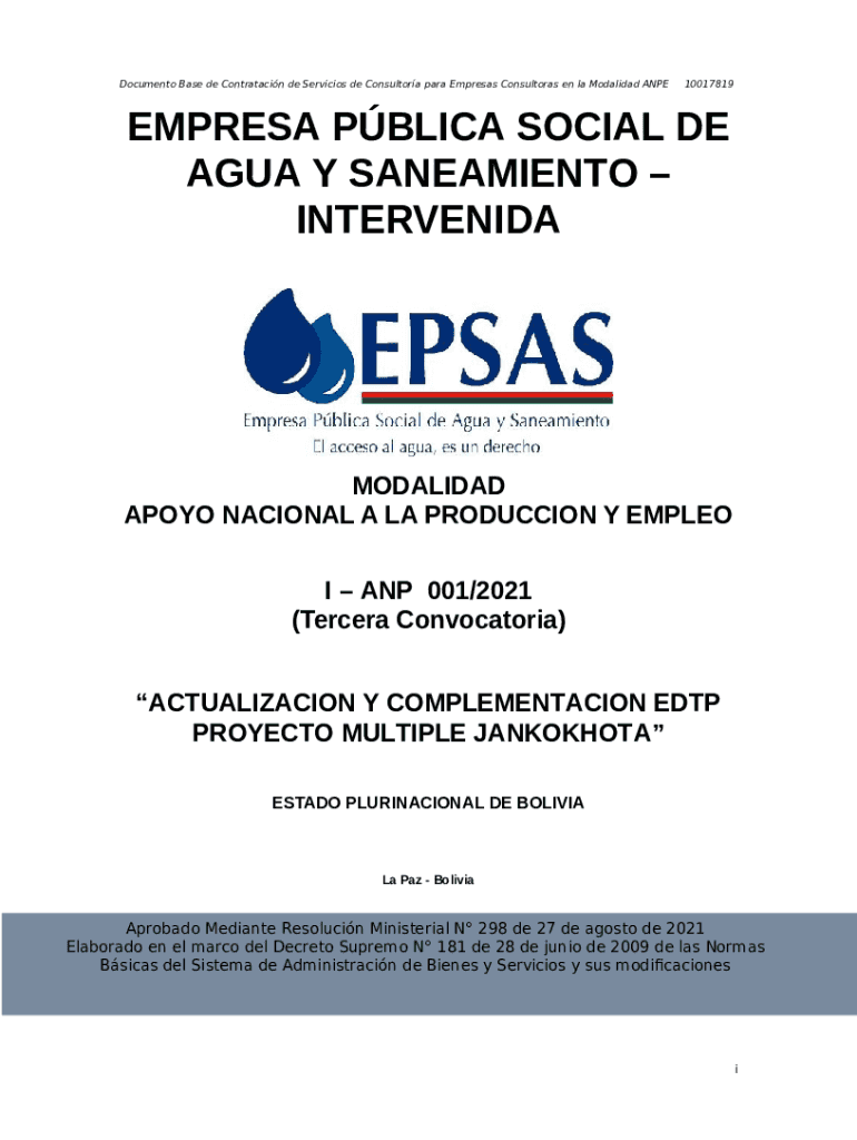 EPSAS: Empresa Pblica Social de Agua y Saneamiento Doc Template | pdfFiller