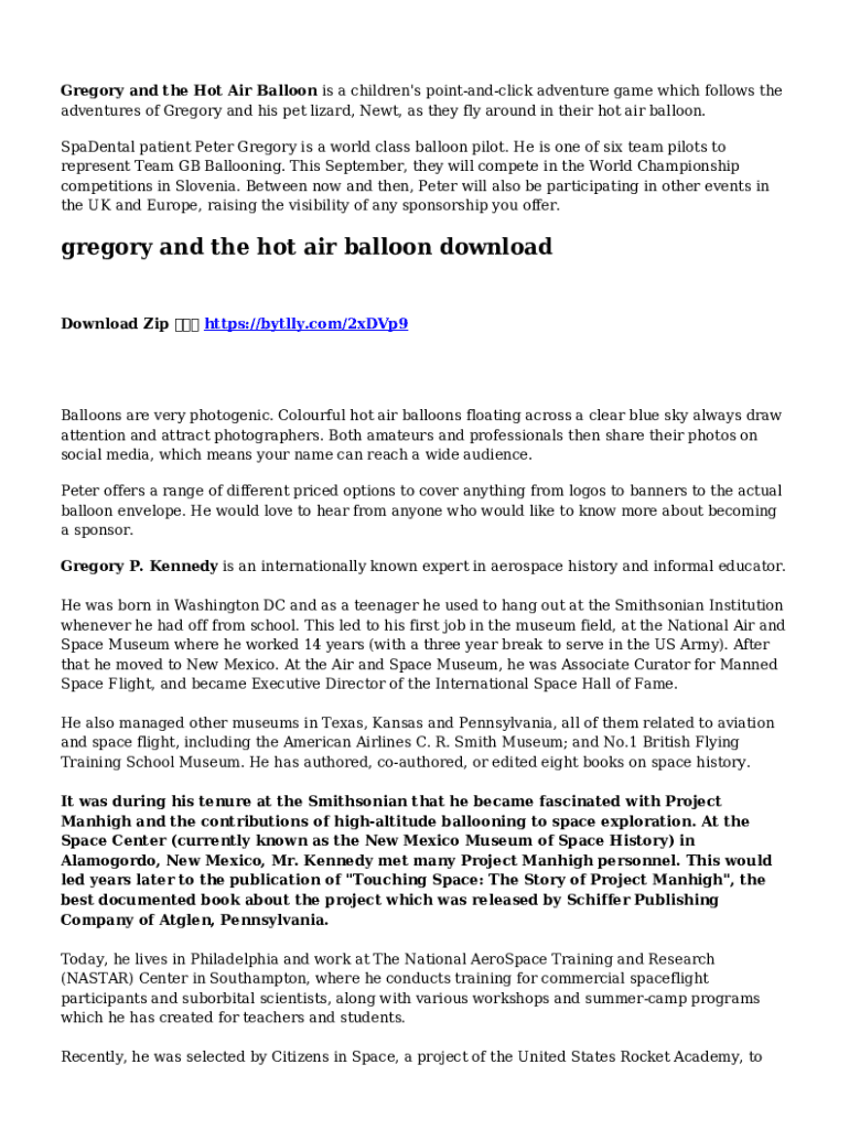 Fillable Online EXCLUSIVE Gregory And The Hot Air Balloon DRM Free Fax Email Print - pdfFiller