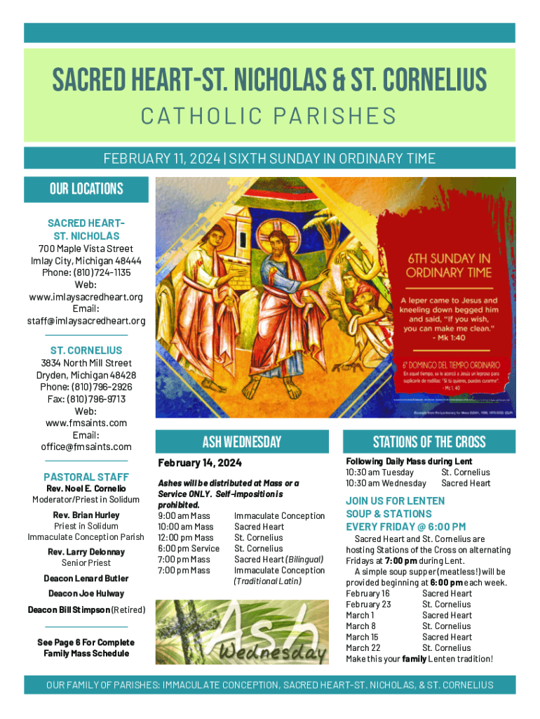 Fillable Online Sacred Heart-St. Nicholas & St. Cornelius Fax Email ...