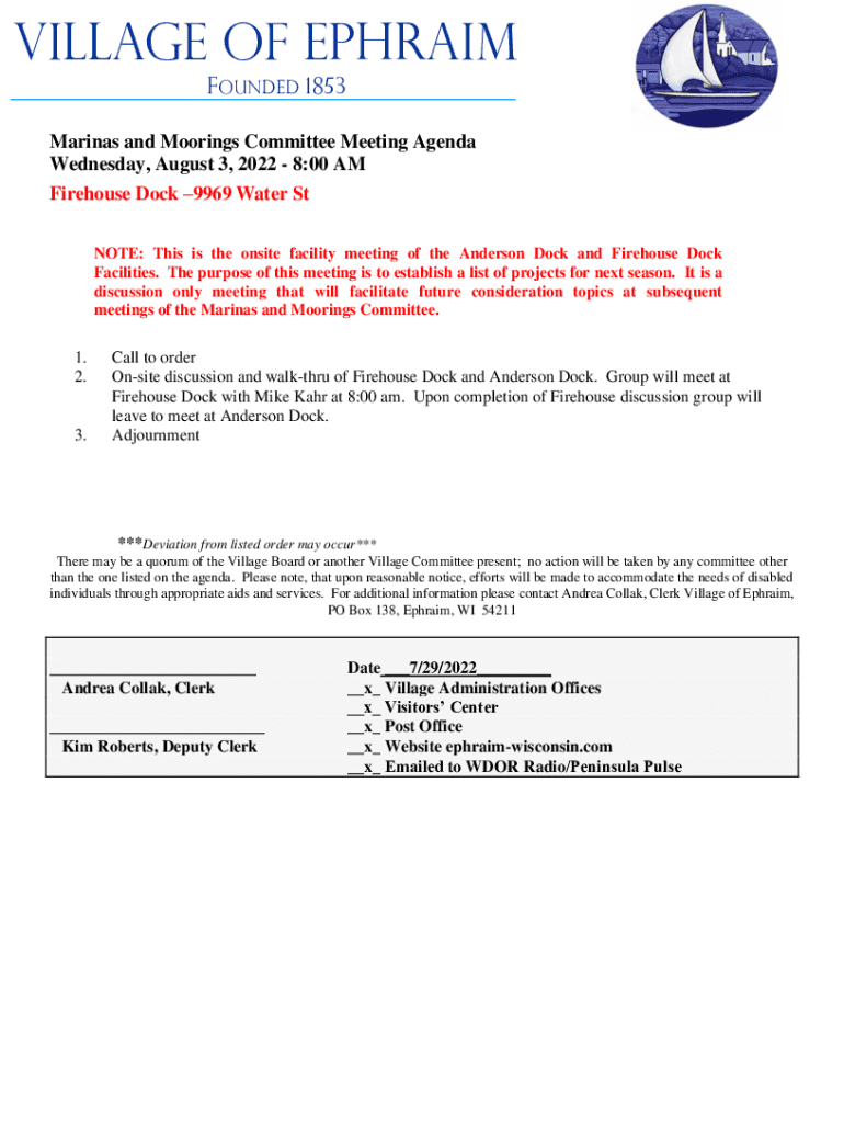 Fillable Online Village of Ephraim slip, dock, mooring reservations Fax ...
