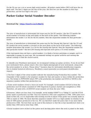Fillable Online Serial Number Info for Parker Fly, NiteFly, Fly Bass ...