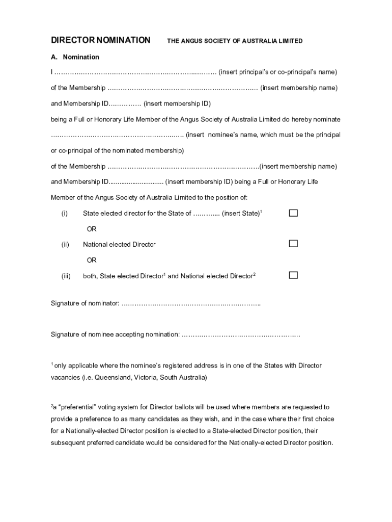 Fillable Online Director Nomination Form (State elected and National elected Directors) 2021 Fax ...
