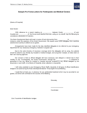 Fillable Online Appendix 123-Sample Pro Forma Letters for Participants and Medical Centers Fax ...