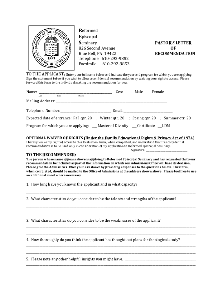 Fillable Online pastor's letter Fax Email Print - pdfFiller