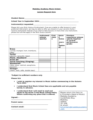 Music School Lesson Request Doc Template | pdfFiller