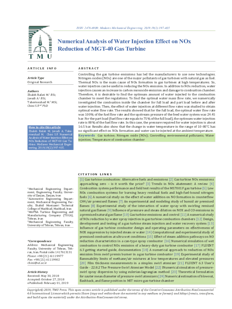 Fillable Online Numerical Analysis of Water Injection Effect on NOx ... Fax Email Print - pdfFiller