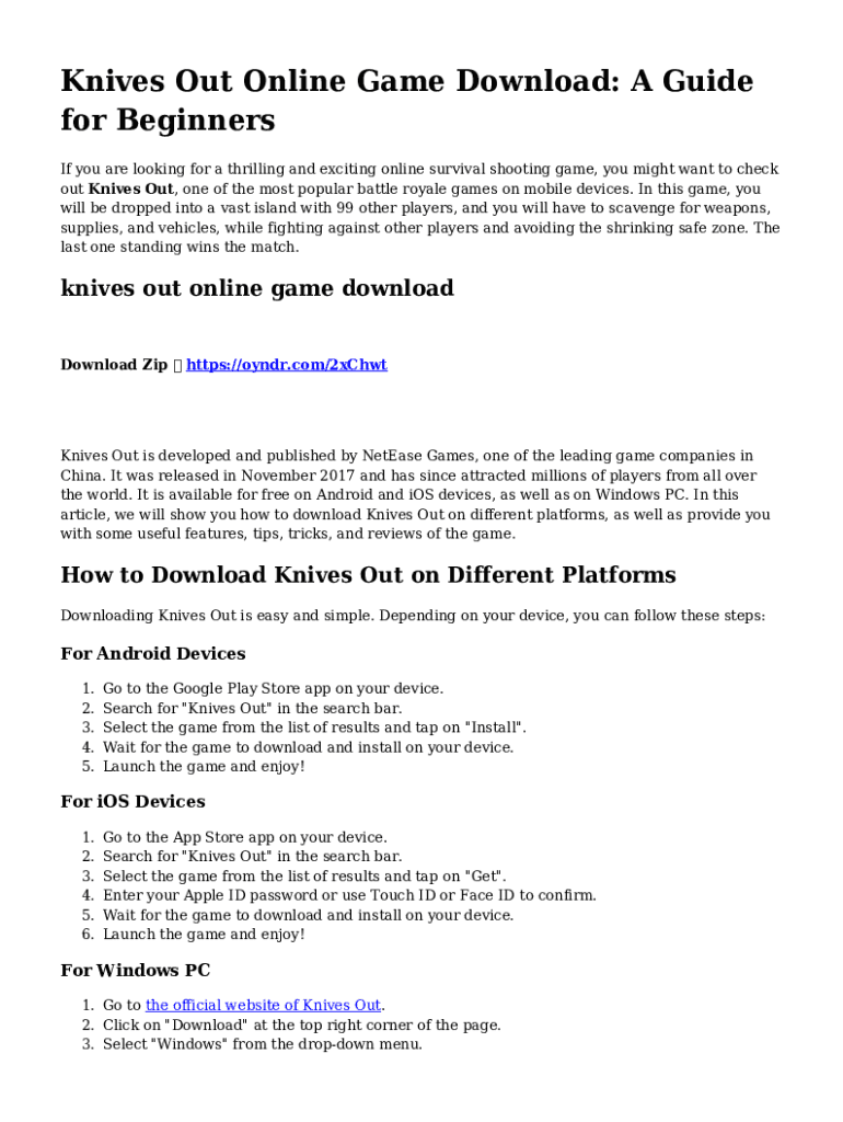 Fillable Online Knives Out Online Game Download Fax Email Print - pdfFiller