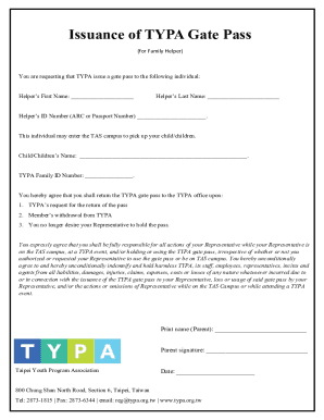 Fillable Online Issuance of TYPA Gate Pass Fax Email Print - pdfFiller