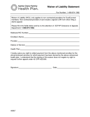 Fillable Online Waiver of Liability Statement Form. Appeals Fax Email ...