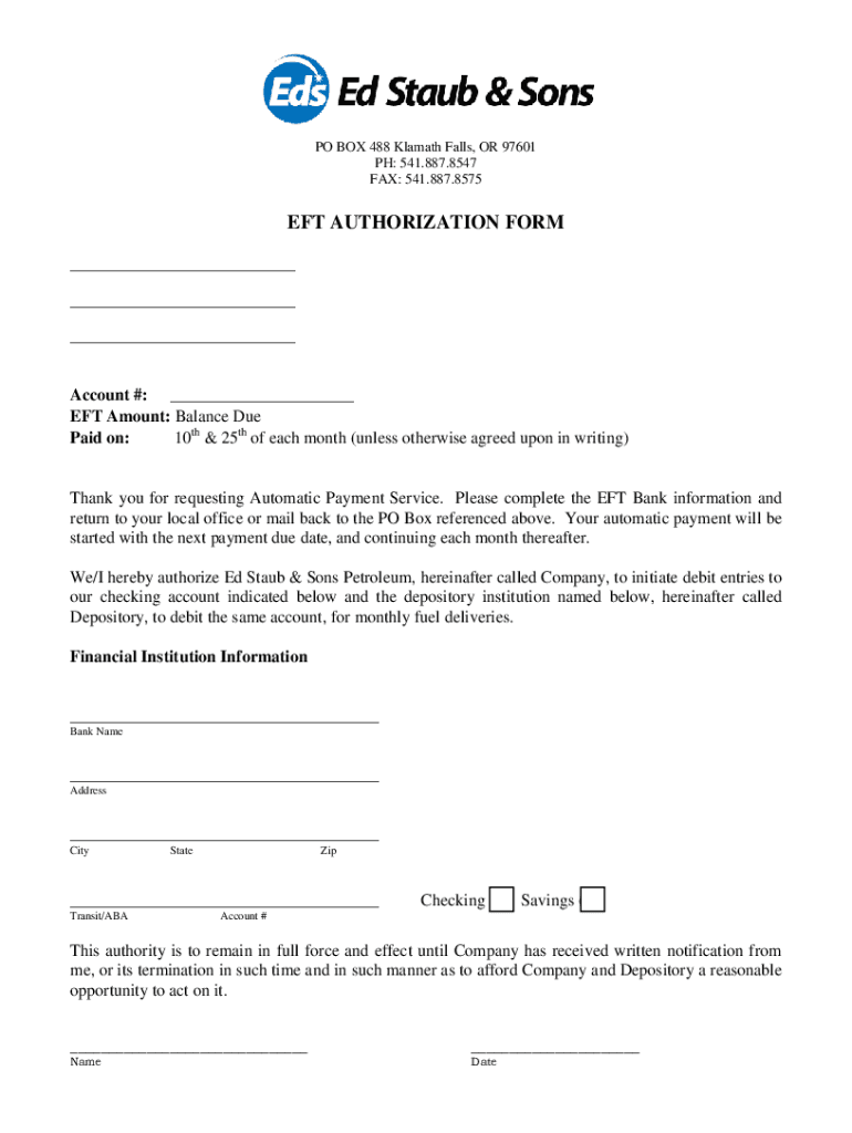 Fillable Online eft authorization word-mail form Fax Email Print - pdfFiller