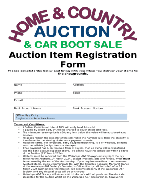 Customizable Auction Item Registration Template Doc Template | pdfFiller