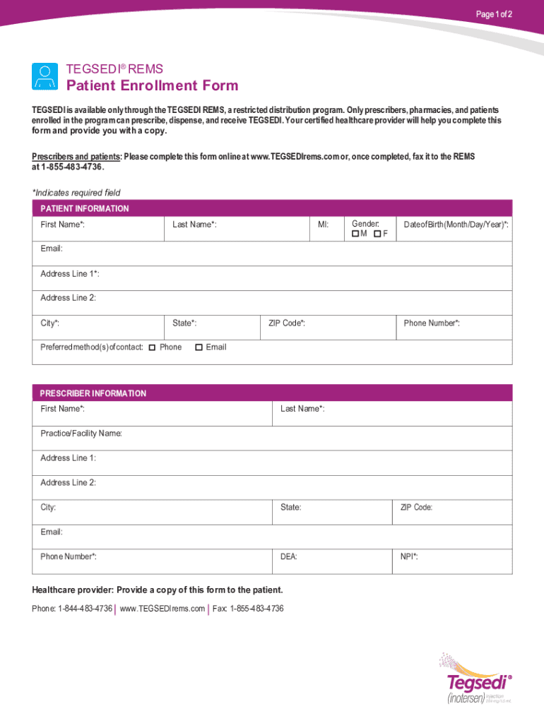 Fillable Online TEGSEDI REMS (Risk Evaluation and Mitigation Strategy ...