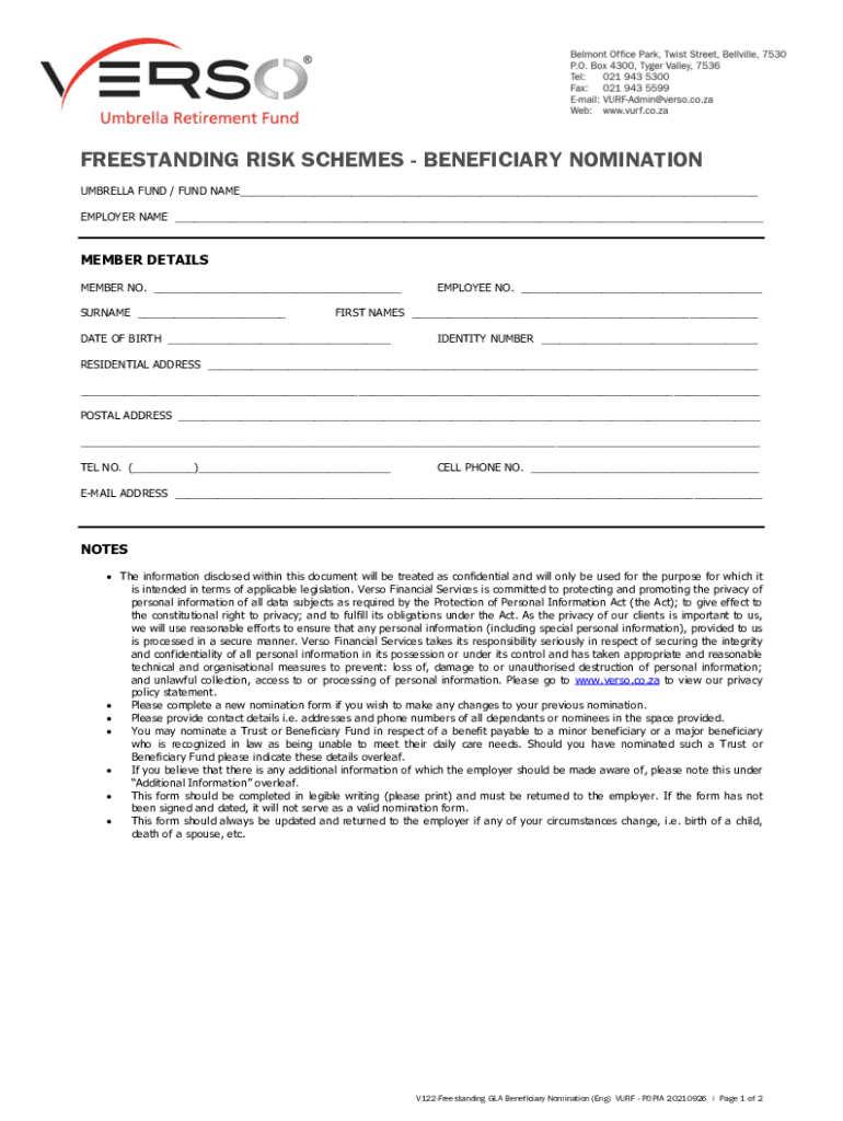 Fillable Online FundsAtWork beneficiary nomination form for stand-alone ...