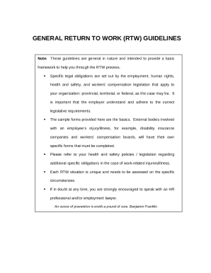 general return to work (rtw) guidelines Doc Template | pdfFiller