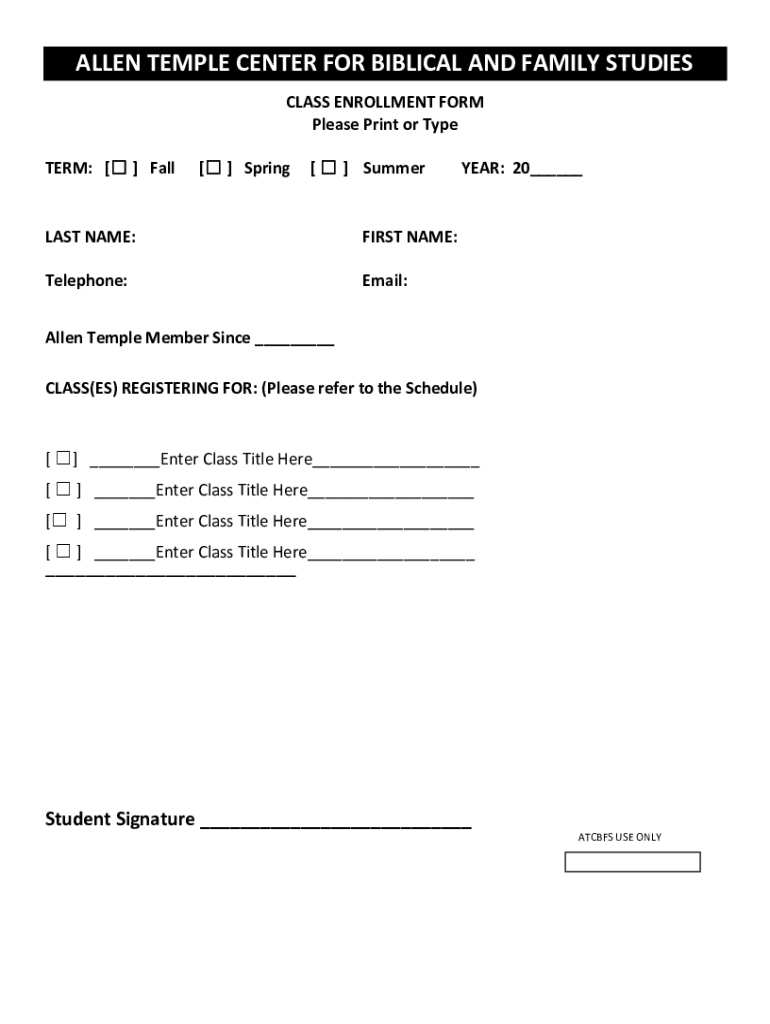 Fillable Online ALLEN TEMPLE CENTER FOR BIBLICAL AND FAMILY ... Fax Email Print - pdfFiller