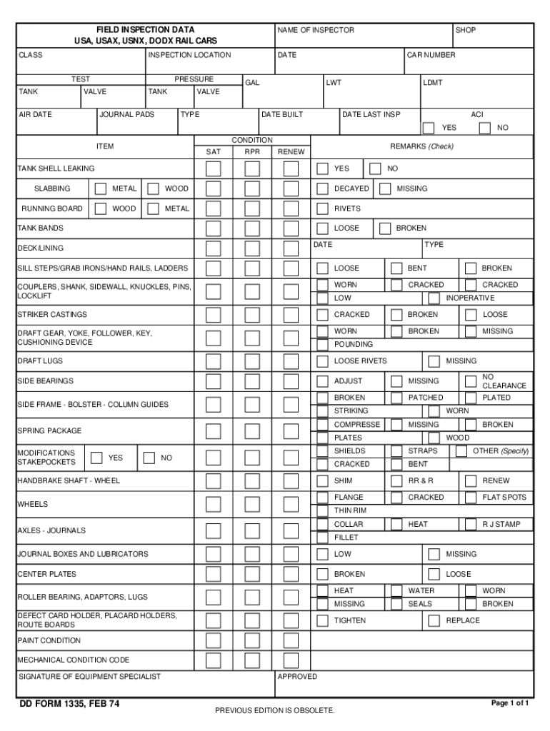 Fillable Online DD Form 1335 Field Inspection Data USA, USAX, USNX ...