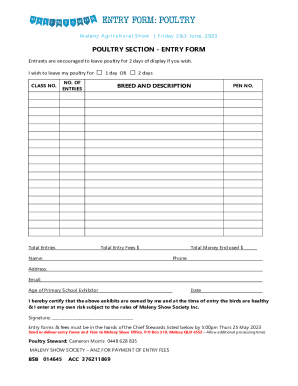 Fillable Online malenyshowsociety org POULTRY SECTION - ENTRY FORM Fax ...