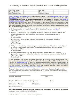 Export Control and Travel Embargo Doc Template | pdfFiller