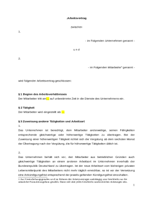 Muster Arbeitsvertrag als PDF & Word Vorlage Doc Template | pdfFiller