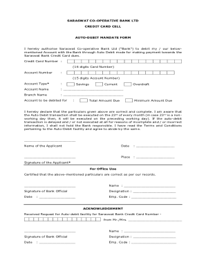 Fillable Online Credit Card - Auto Debit Mandate Form - Final Fax Email Print - pdfFiller