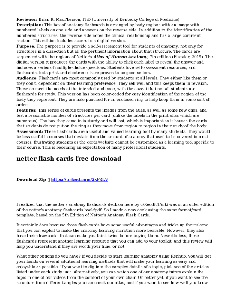 Fillable Online Netter's Anatomy Flash Cards : With Enhanced Digital ...