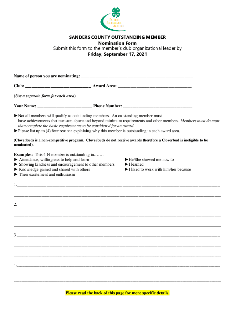 Fillable Online OUTSTANDING-MEMBER-LEADER-CLUB-NOMINATION- ... Fax ...