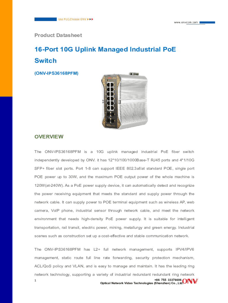 Fillable Online 8-Port Full Gigabit Managed Industrial PoE Switch ...