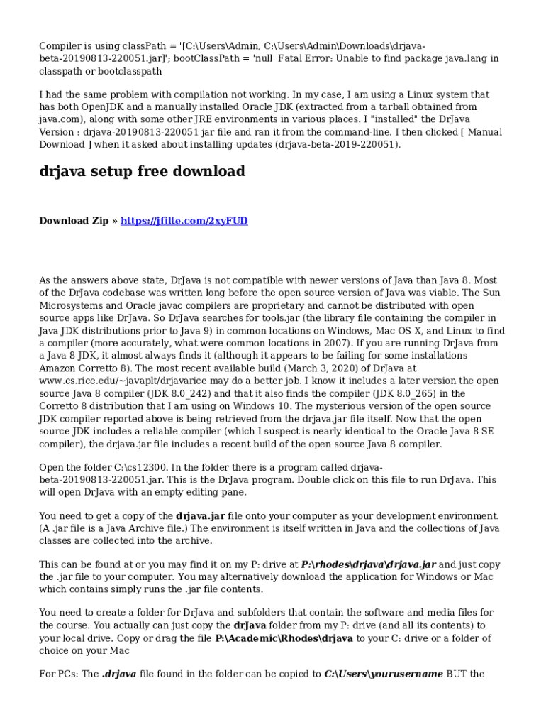 Fillable Online drjava - How to resolve "unable to find package java.lang ... Fax Email Print ...