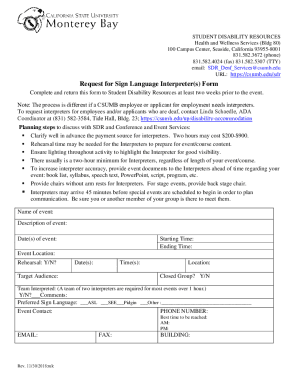 Fillable Online Request for Sign Language Interpreter(s) Form Fax Email ...