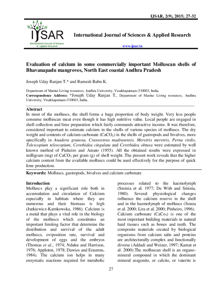 Fillable Online A study on benthic molluscs and stable isotopes from ...