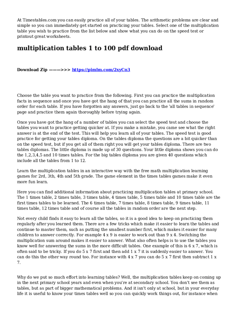 Fillable Online The 38 Times Tables Challenge - Make Multiplication ...